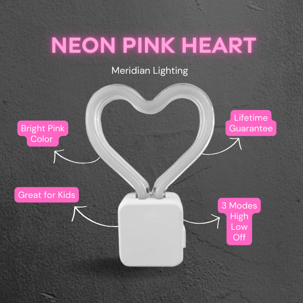 10738 - LED Pink Neon Heart Night Light - Meridian Lighting